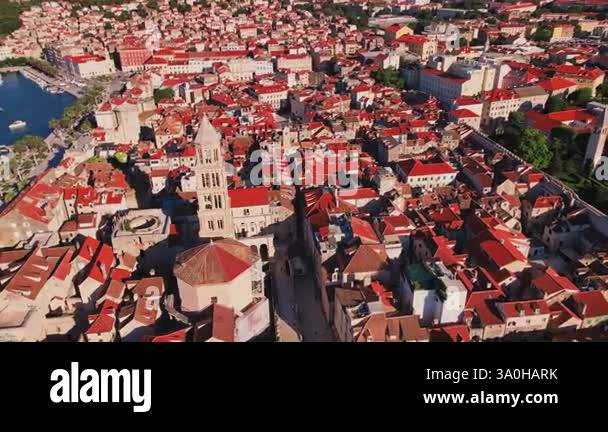 Aerial view of Split, Croatia with historic old town, Diocletians ...