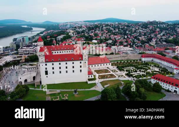 Aerial view of Bratislava Castle, historic landmark in Slovakia. Old ...