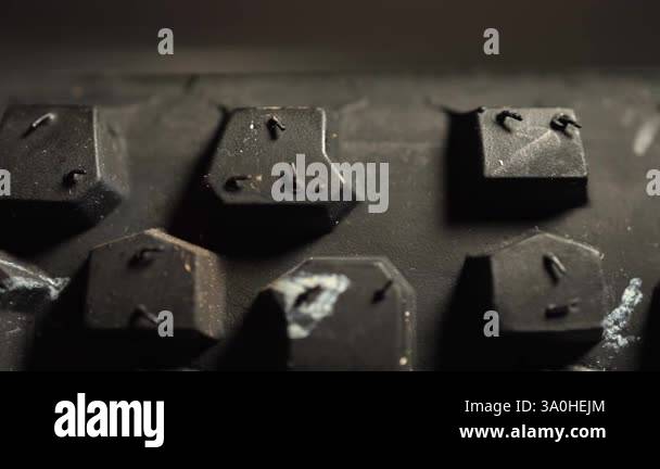 Spinning motorbike wheel tire. Black new rubber dirt bike tire rotation ...