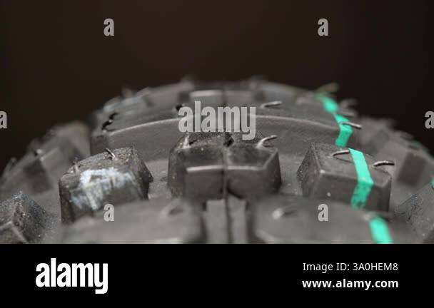 Motorcycle tire looks new. Macro close-up view of new mountain bike ...