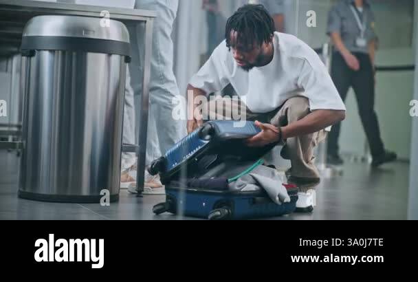 Security Checkpoint in International Airport Terminal: African American ...