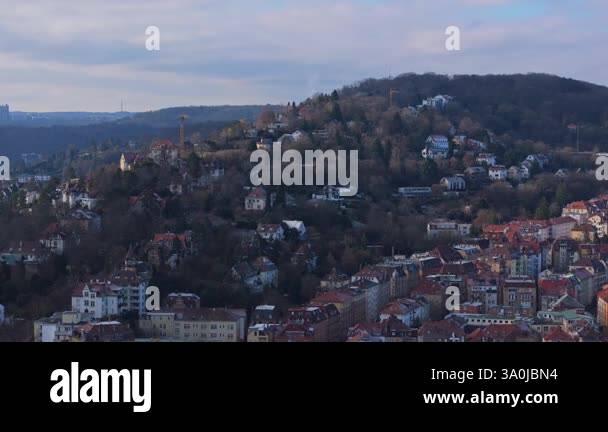 Cityscape of Stuttgart at sunset, revealing residential areas on the ...