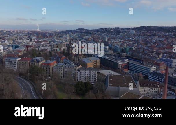 Stuttgart cityscape revealing architectural landscape from aerial ...