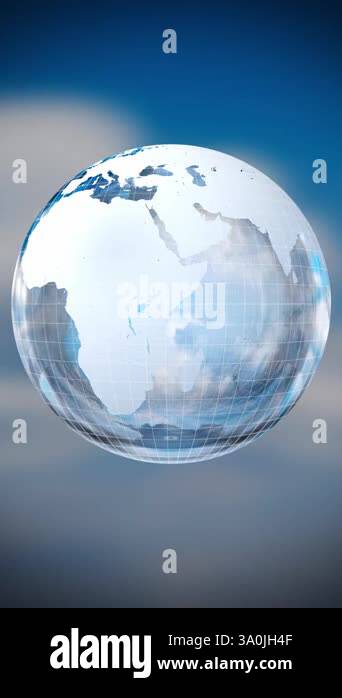 Rotating wireframe Earth with sky in background - 3D 4k vertical ...