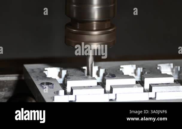 Zoom out scene the CNC milling machine cutting aluminum part by solid ...