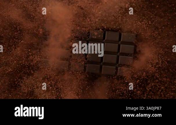 Super Slow Motion Shot of Chocolate Bar and Cocoa Powder Exploded ...