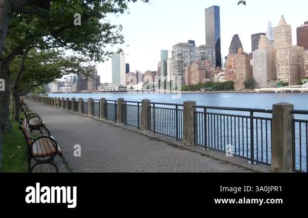 New York City waterfront skyline, Manhattan Midtown buildings ...