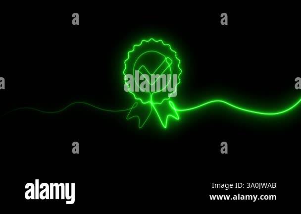 Glowing Neon line award badge continuous line art drawing approval ...