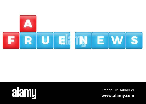 The word True News and Fake News. Animation, lighted buttons with the ...