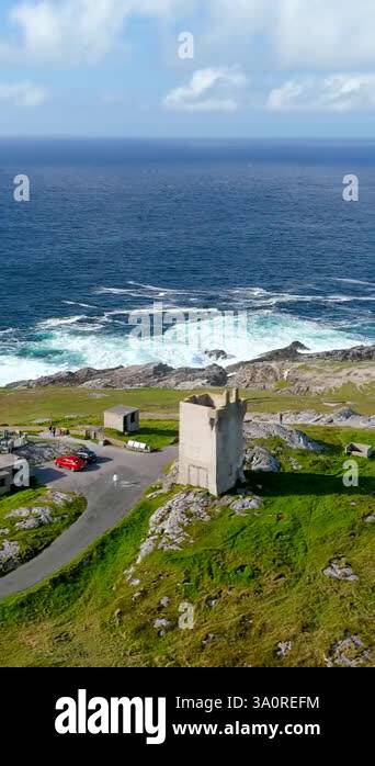 Aerial vertical view of Banbas Crown, iconic gem of Malin Head ...