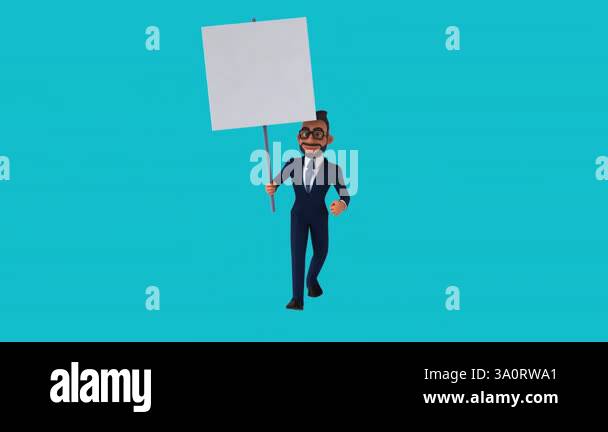 Fun businessman character walking with billboard Stock Video Footage ...