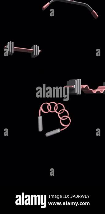 dynamic vertical 3D animation overlay featuring flying gym fitness ...