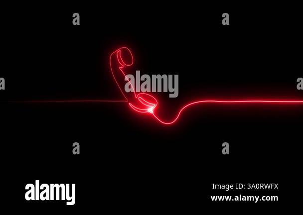 Neon one line drawing isolated phone receiver animation, Neon phone ...