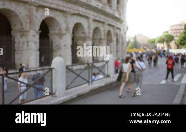 Woman talking phone near iconic colosseum rome surrounded by tourists ...