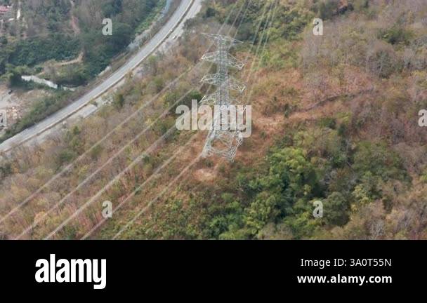 Transmission tower, power tower or electricity pylon. Consist of steel ...