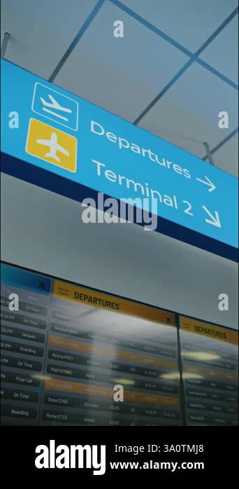 International Airport Terminal: Illuminated Bright LED Sign Directing ...