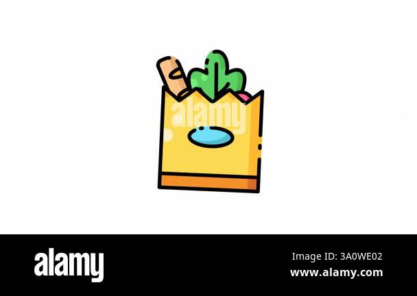 Animation icon of a yellow paper bag with food inside suitable for food ...