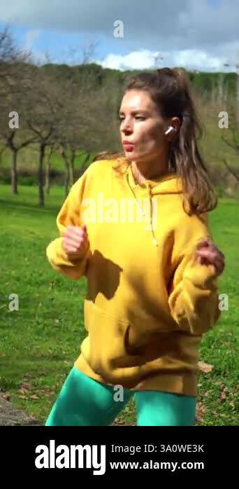 Young Beautiful Woman in Yellow Hoodie Dancing Zumba Cardio Fitness ...