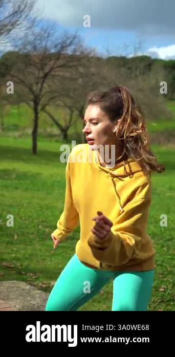 Young Beautiful Woman in Yellow Hoodie Dancing Zumba Cardio Dance ...