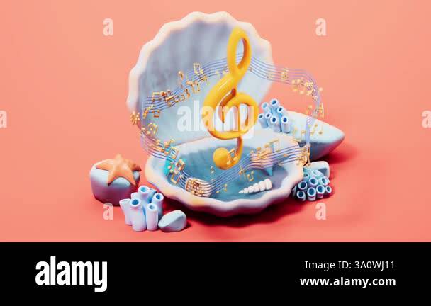 Scallop shell underwater and music notes, 3d rendering Stock Video ...