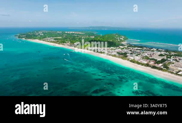 Scenic landscape of Boracay beaches with white sands and turquoise ...