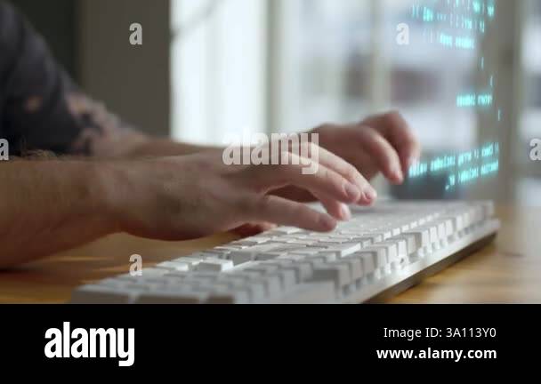 Anonymous Coder Man Programer Working Online in Virtual Space Close up ...