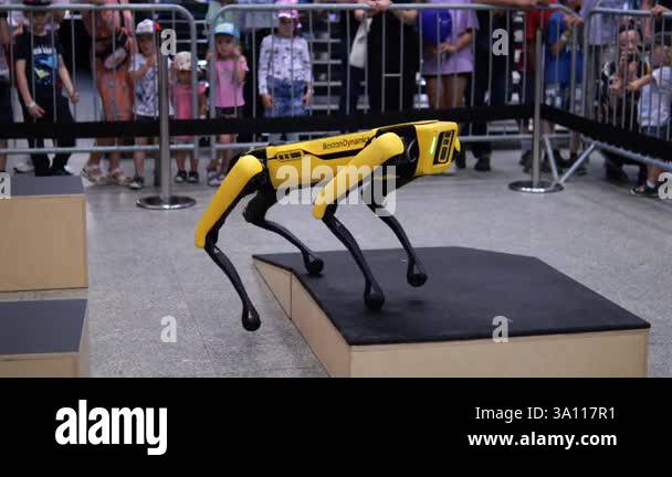 Warsaw, Poland - May 01, 2024: Quadruped robotic mechanism leaping from ...
