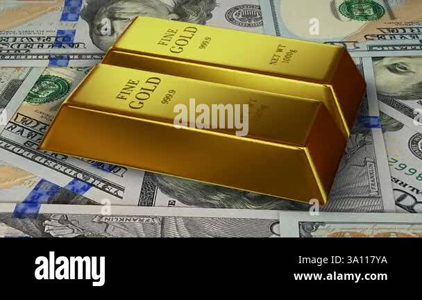 Rotation of Gold Bars, 100 Dollar Bills, Exclusive, Background, Looped ...