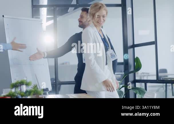 The video shows professional interactions with handshakes and meetings ...
