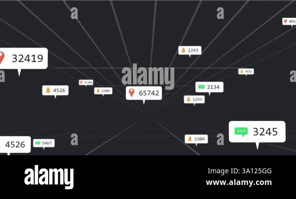 Data points and notifications floating in digital network with ...
