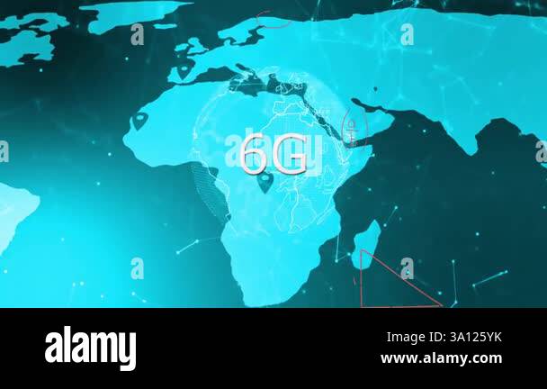 6G technology concept with digital world map and network connections ...
