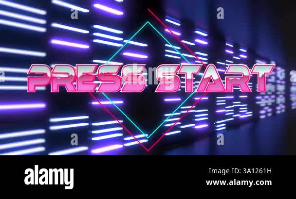 Press Start animation with neon lights and geometric shapes in ...