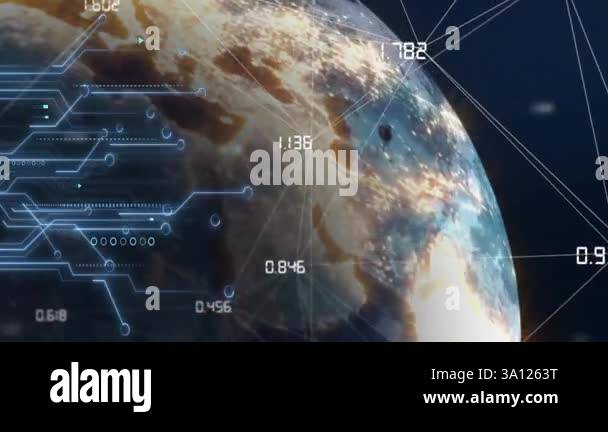 Animation showing digital data overlay with numbers and circuits over ...