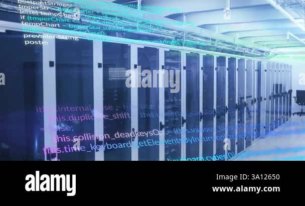 In school, animation showing data servers overlaying in modern technology facility. innovation ...