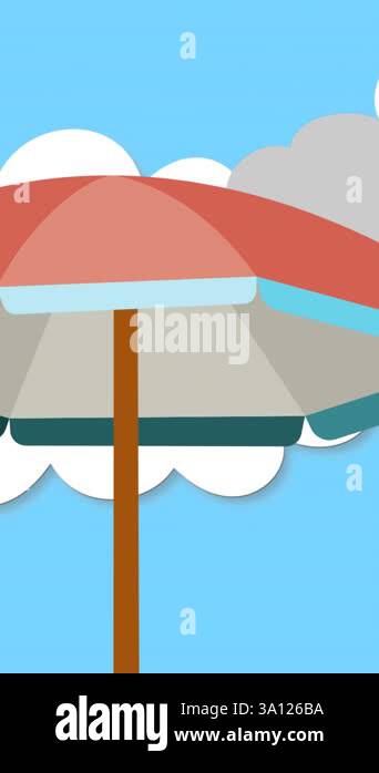 Animation of umbrella over sky with moving clouds. holidays and ...