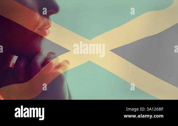 Animation of Scottish flag overlaying thoughtful person in school with ...
