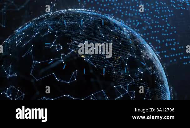 Animation of global communication with digital network connections over ...