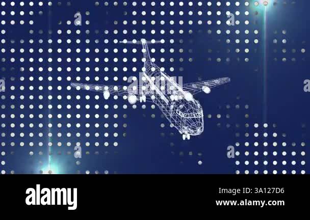Wireframe airplane animation over blue background featuring white ...
