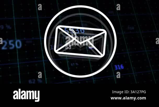 Email icon with percentage overlay on digital grid with animation ...