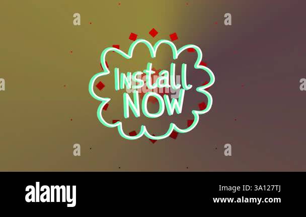 Green Install Now text with animation on gradient yellow and brown ...