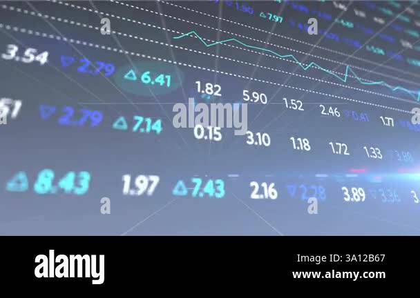 Stock market animation showing fluctuating financial data and graphs ...