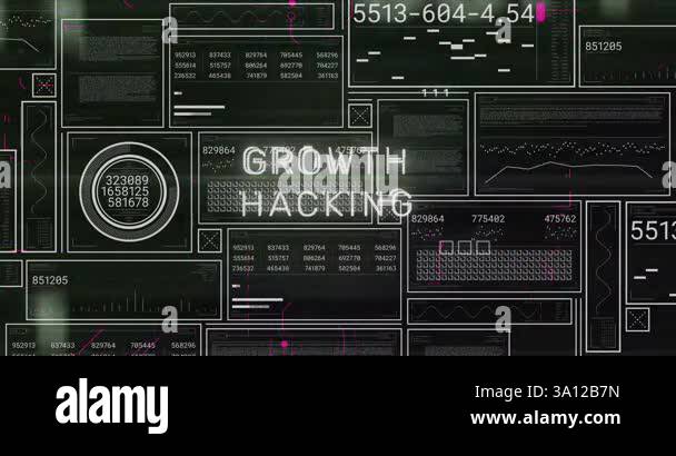 Animation showing growth hacking with digital data and graphs on dark ...