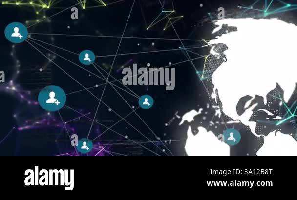 Animation of digital network connections and data visualization over ...