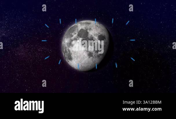 Moon with visible craters and stars in animated dark night sky. Space ...