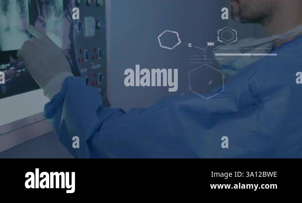 Analyzing X-ray, medical professional observing chemical structure ...