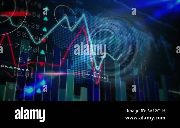 Animation of digital graphs and charts analyzing financial data with ...