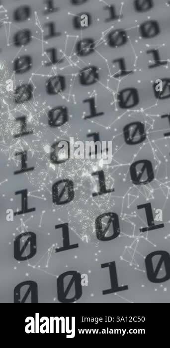 Animation of email over binary code on grey background. global connections, data processing and ...