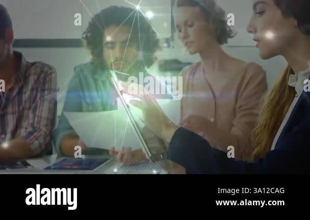 Reviewing documents, collaborative team with network connections ...