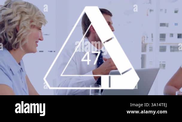 In meeting, colleagues discussing business with digital progress ...