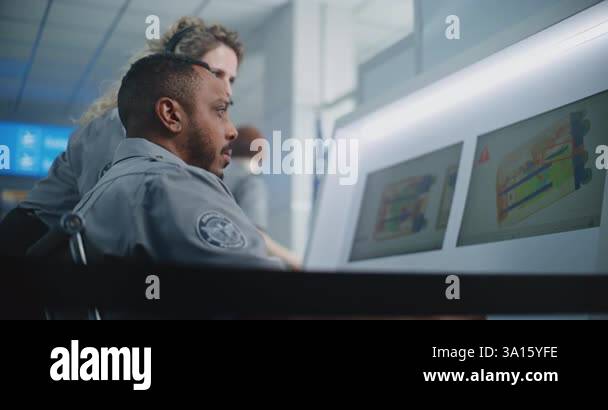 Airport Security Checkpoint: Two Multiethnic Security Officers ...